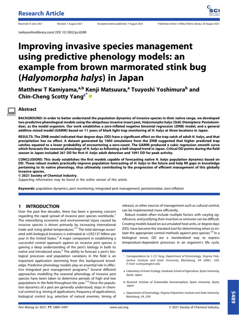 2021 Improving Invasive Species Management Using Predictive Phenology Models Kamiyama Pdf