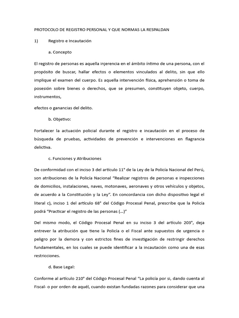Protocolo de Registro Personal y Que Normas La Respaldan | PDF | Fiscal | Policía