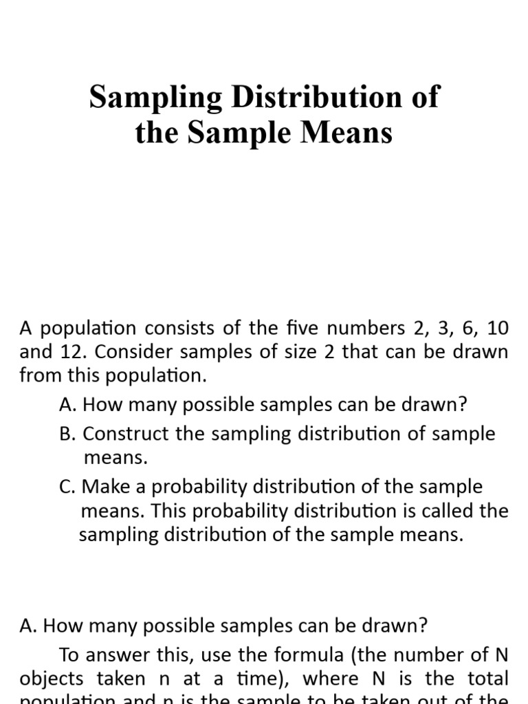 Sampling Distribution of Sample Mean | PDF | Mean | Probability ...