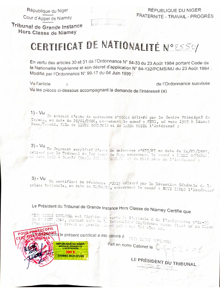 Certificat de Nationalité | PDF