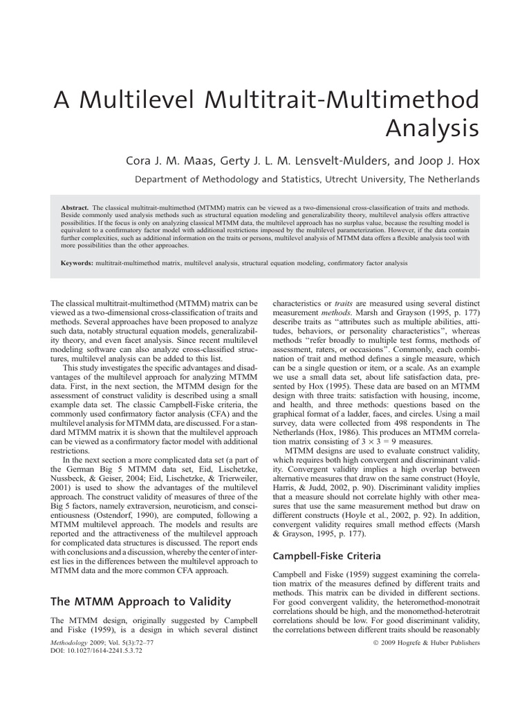 Advanced MTMM Analysis Techniques | PDF | Multilevel Model | Factor ...