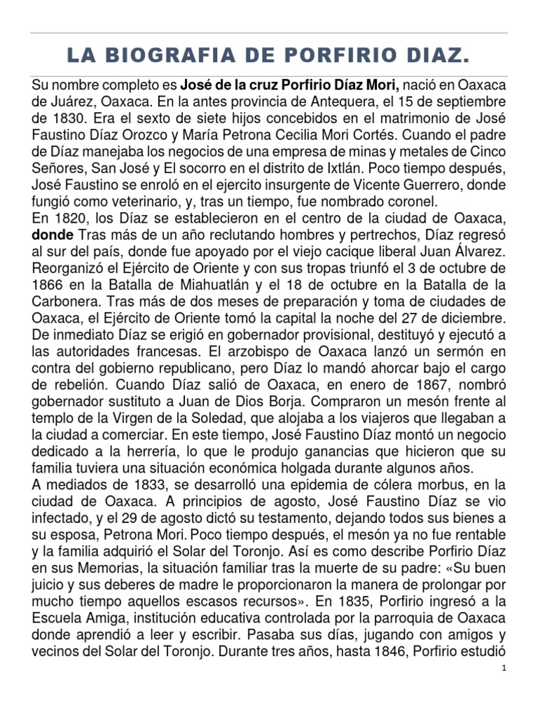 La Biografia de Porfirio Diaz | PDF | Folklore Mexicano | México ...