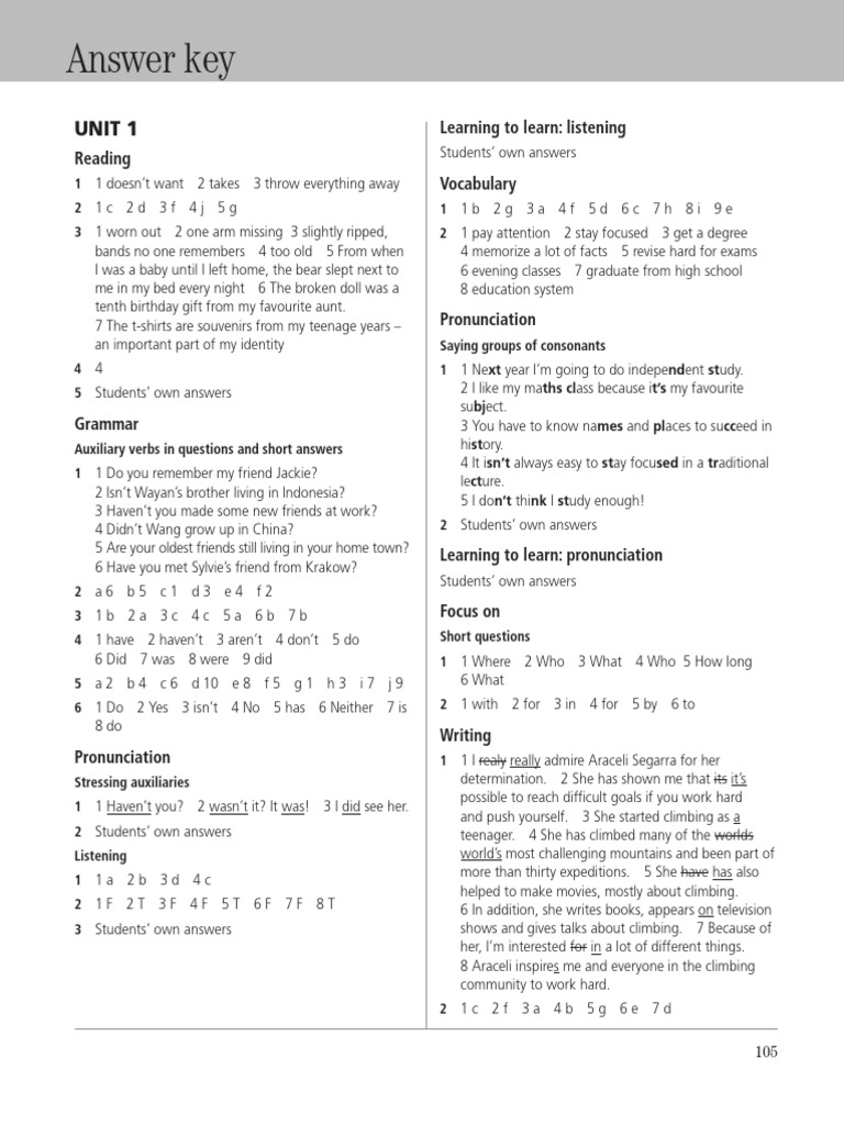 Voices Intermediate Plus Workbook Key | PDF