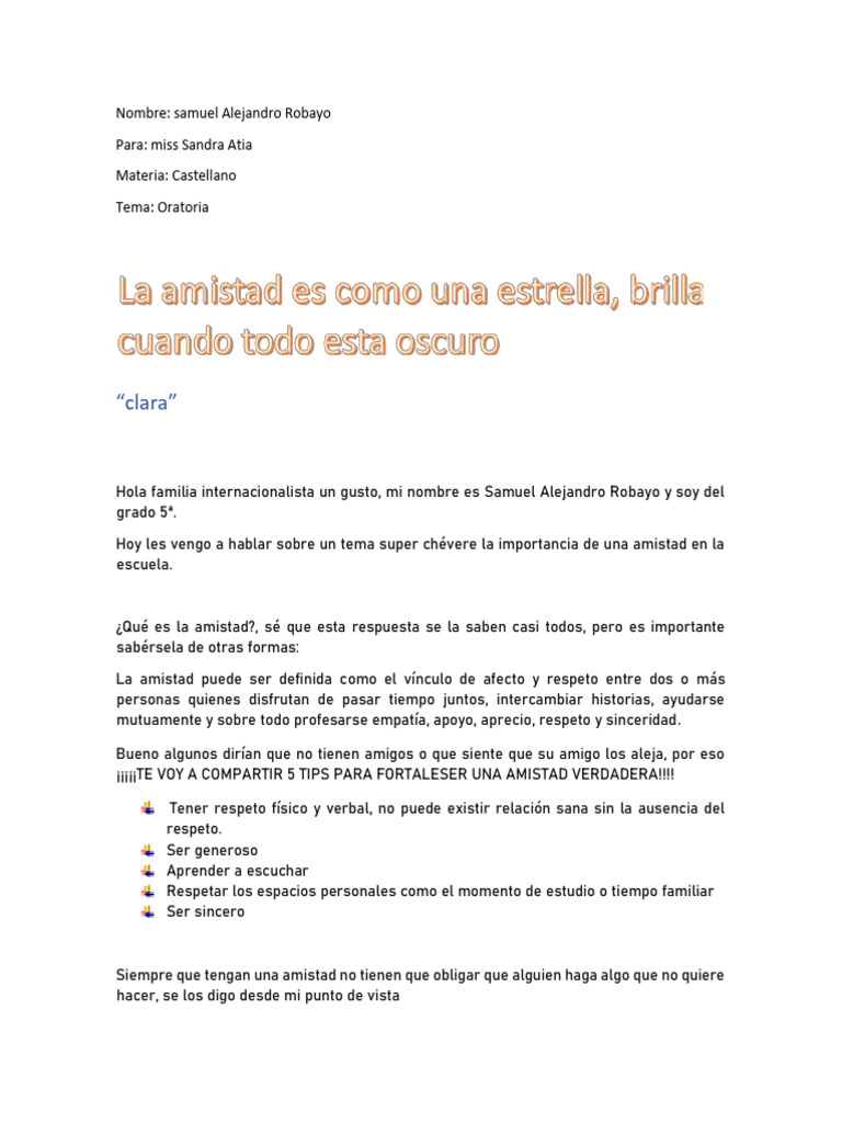 La Importancia de La Amistad en La Escuela | PDF | Salud y bienestar ...