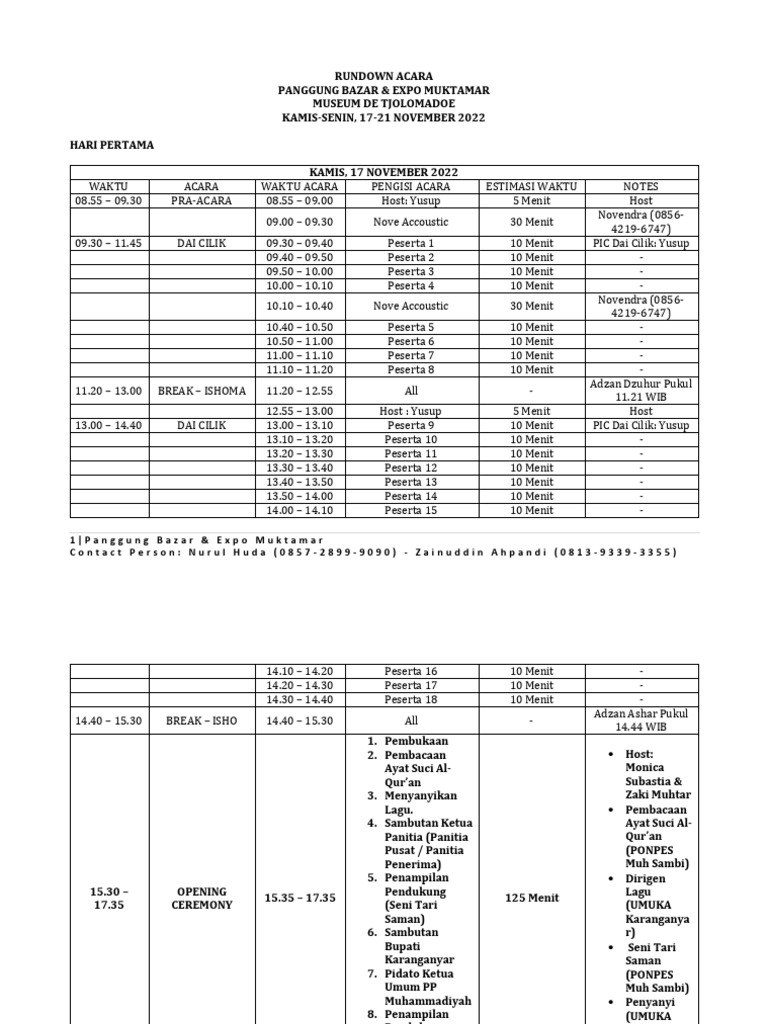 Final - Detail Rundown Acara Panggung Bazar & Expo | PDF