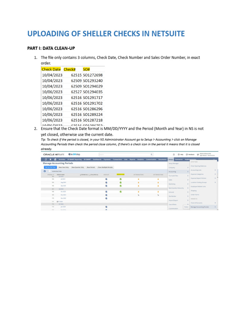 Uploading of Sheller Checks in Netsuite | PDF