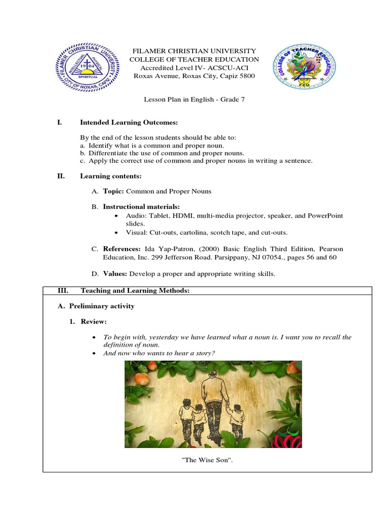 Lesson Plan NOUNS | PDF | Learning | Human Communication