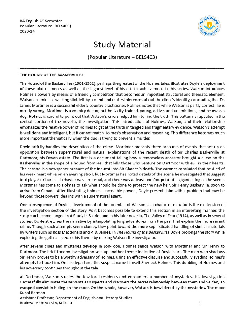 The Hound of The Baskervilles - A Critical Study | PDF | Sherlock ...