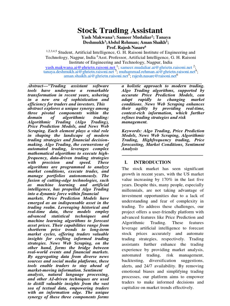 Stock Trading Assistant | PDF | Algorithmic Trading | High Frequency ...