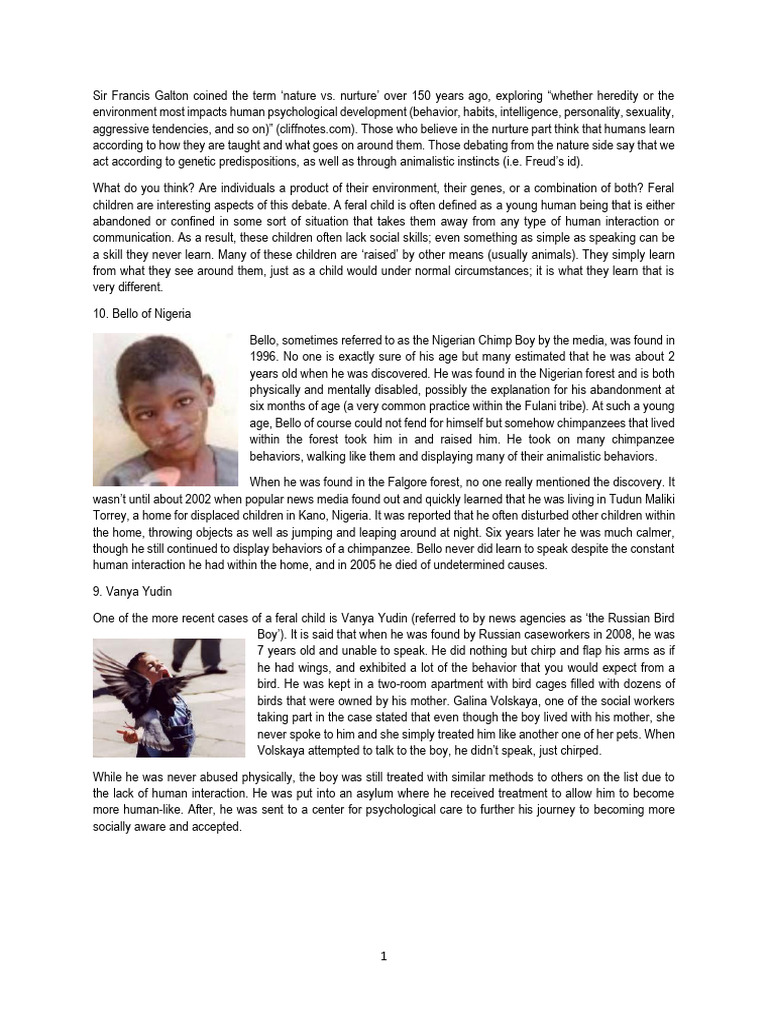 Feral Children: Nature vs. Nurture Cases | PDF
