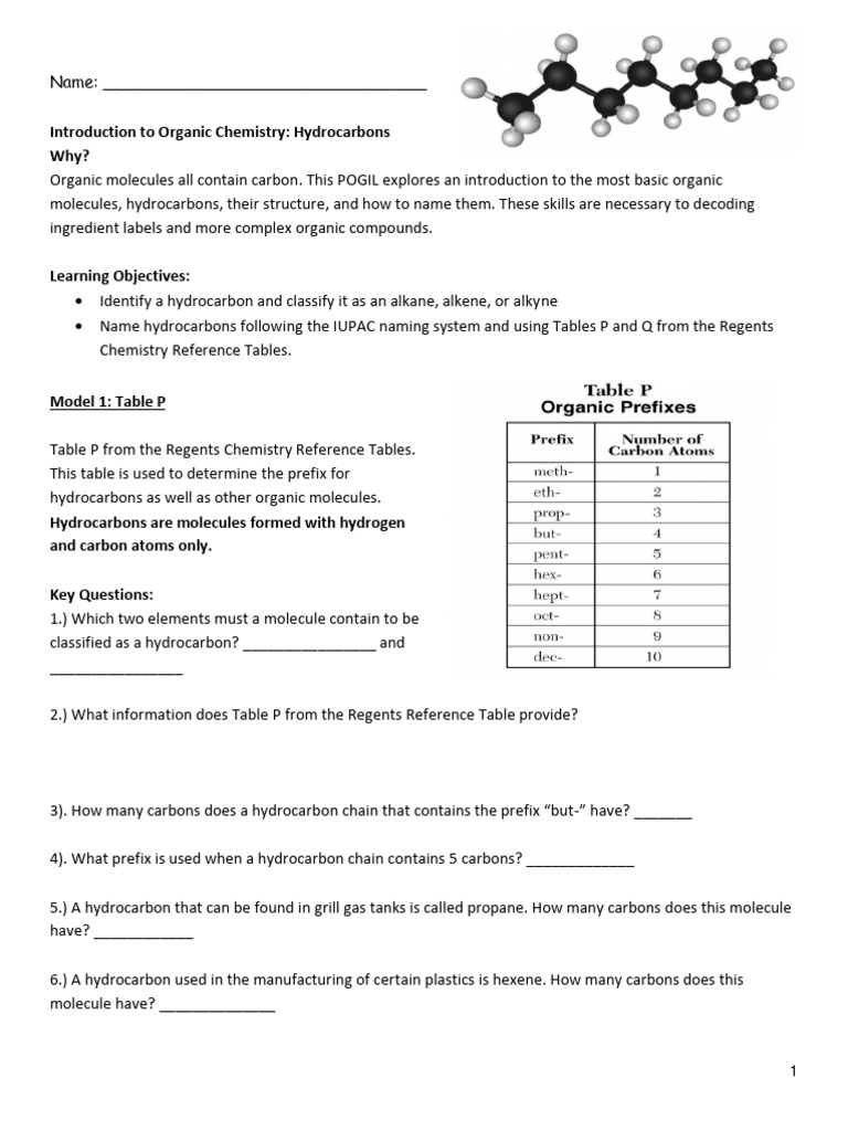 Intro_to_Organic_POGIL (1) | PDF | Hydrocarbons | Alkene