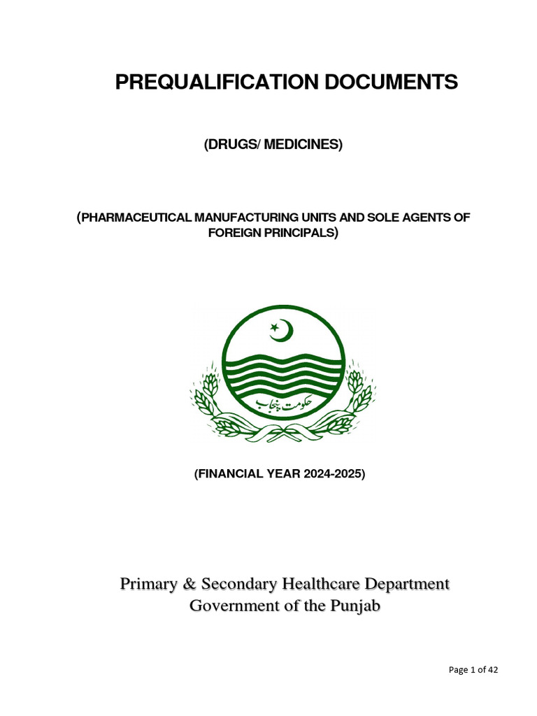 Prequalification for Drugs 2024-2025 | PDF | Health Care | Medical Device
