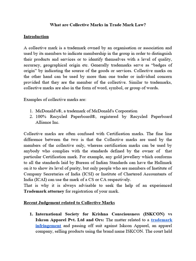 What are Collective Marks in Trade Mark Law | PDF | Trademark | Brand