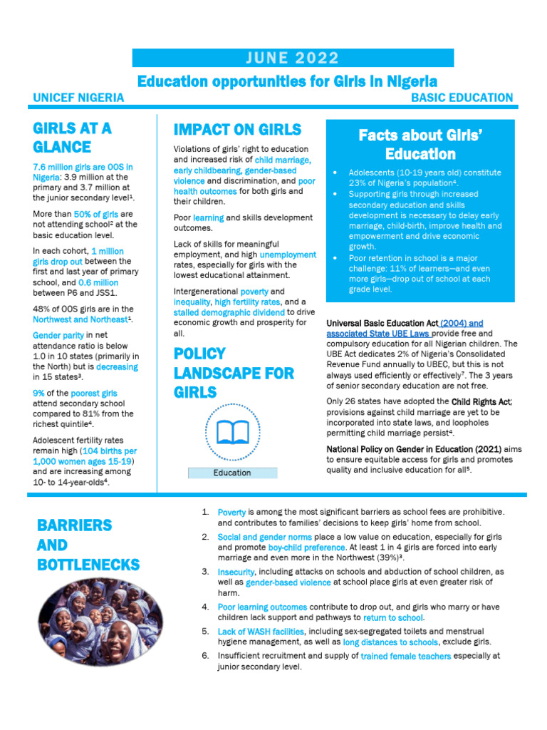 UNICEF Nigeria Cheat Sheet - Girls Education | PDF | Poverty | Poverty ...