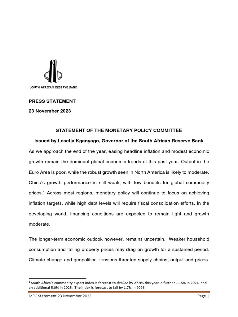 Statement of The Monetary Policy Committee November 2023 | PDF ...