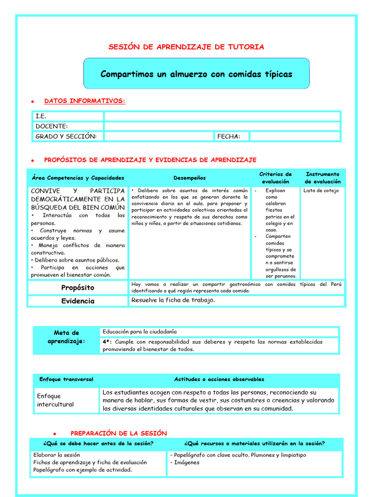 4° Ses Tutoría Juev 27 Compartimos Platos Tipicos | PDF | Evaluación ... 4° Ses Tutoría Juev 27 Compartimos Platos Tipicos | PDF | Evaluación ...