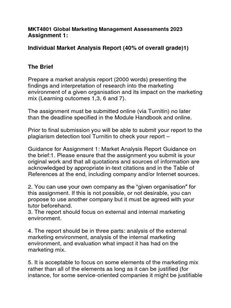 Global Marketing Management Assignment 1 Brief | PDF | Marketing | Turnitin