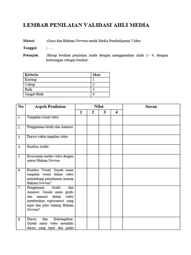 Lembar Penilaian Validasi Ahli Media | PDF | Karier & Perkembangan