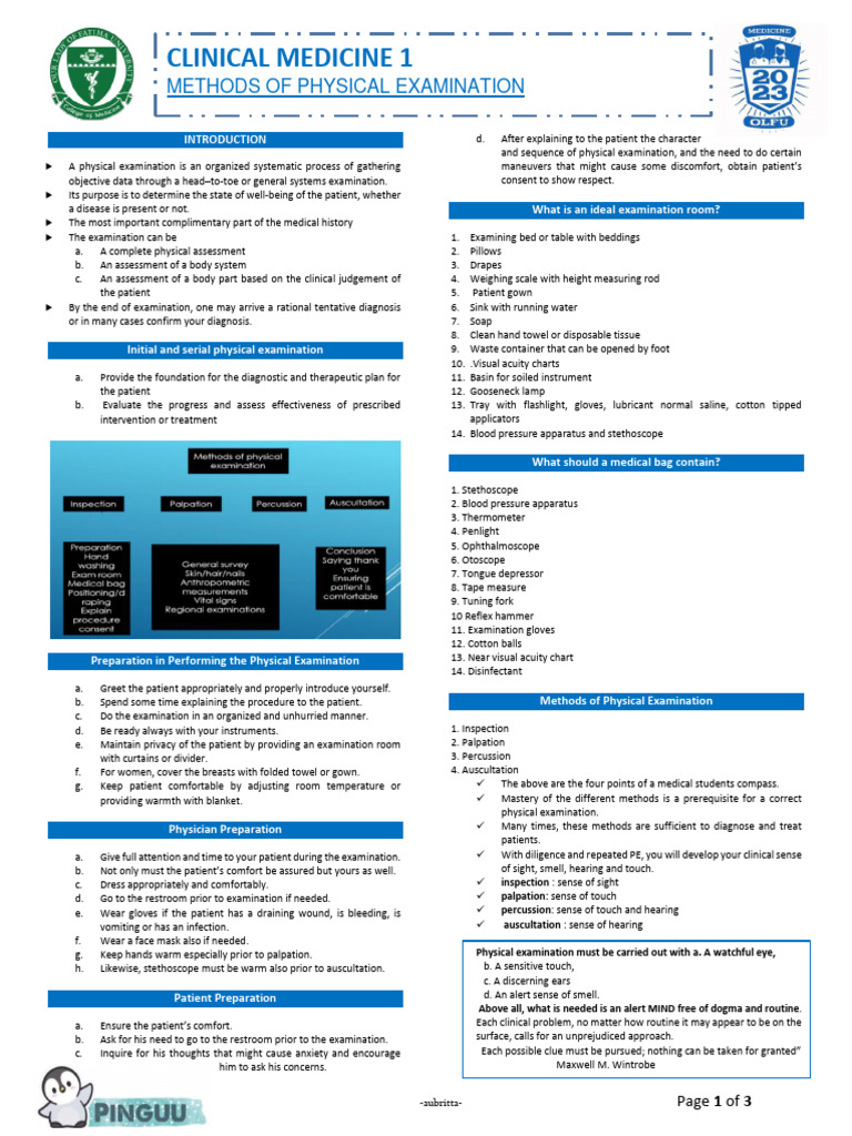 BLUE2023 - MED1 1.2 Methods of Physical Examination | PDF | Physical ...