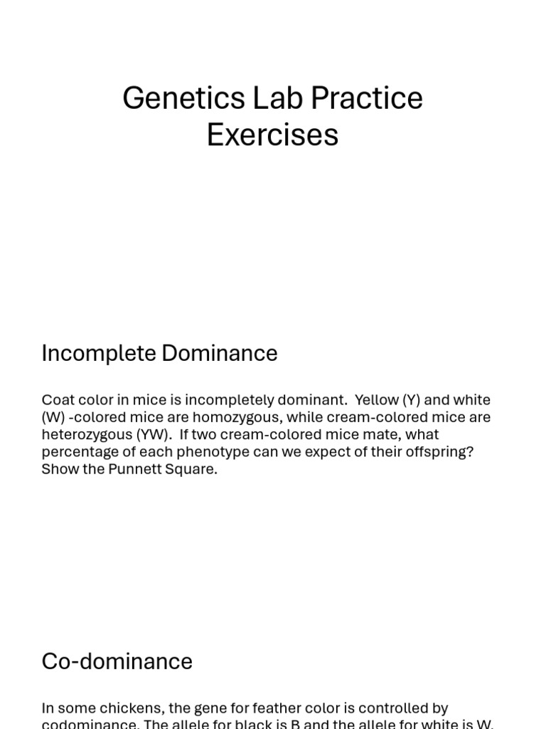 Genetics Lab Practice Exercises | Download Free PDF | Dominance (Genetics) | Genotype