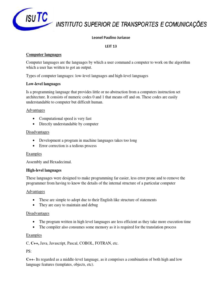 Overview of Computer Languages Types | PDF | Technology & Engineering