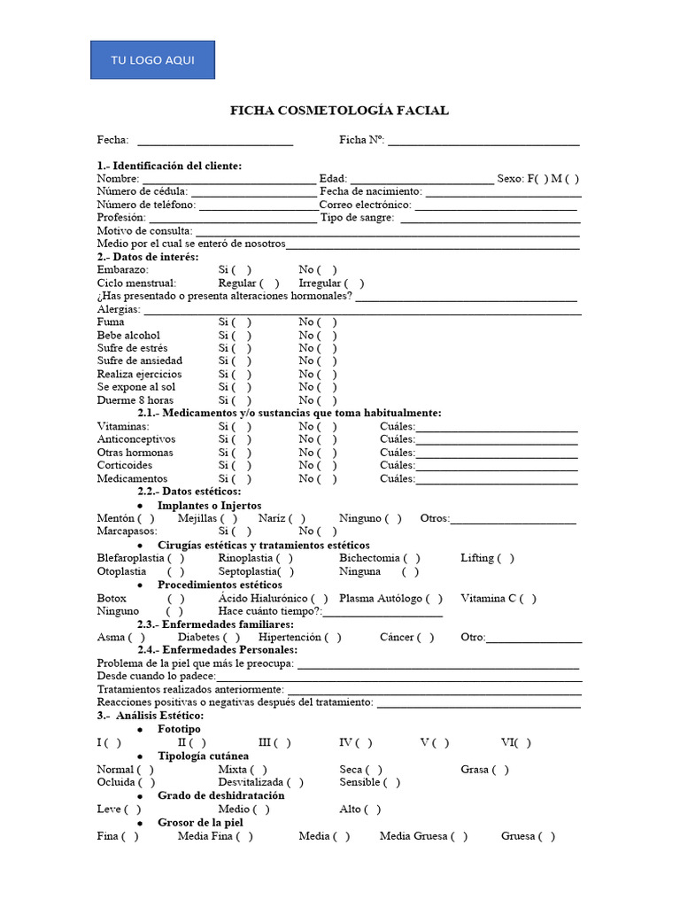 Ficha Facial | Descargar gratis PDF | Especialidades Medicas | Medicina ...