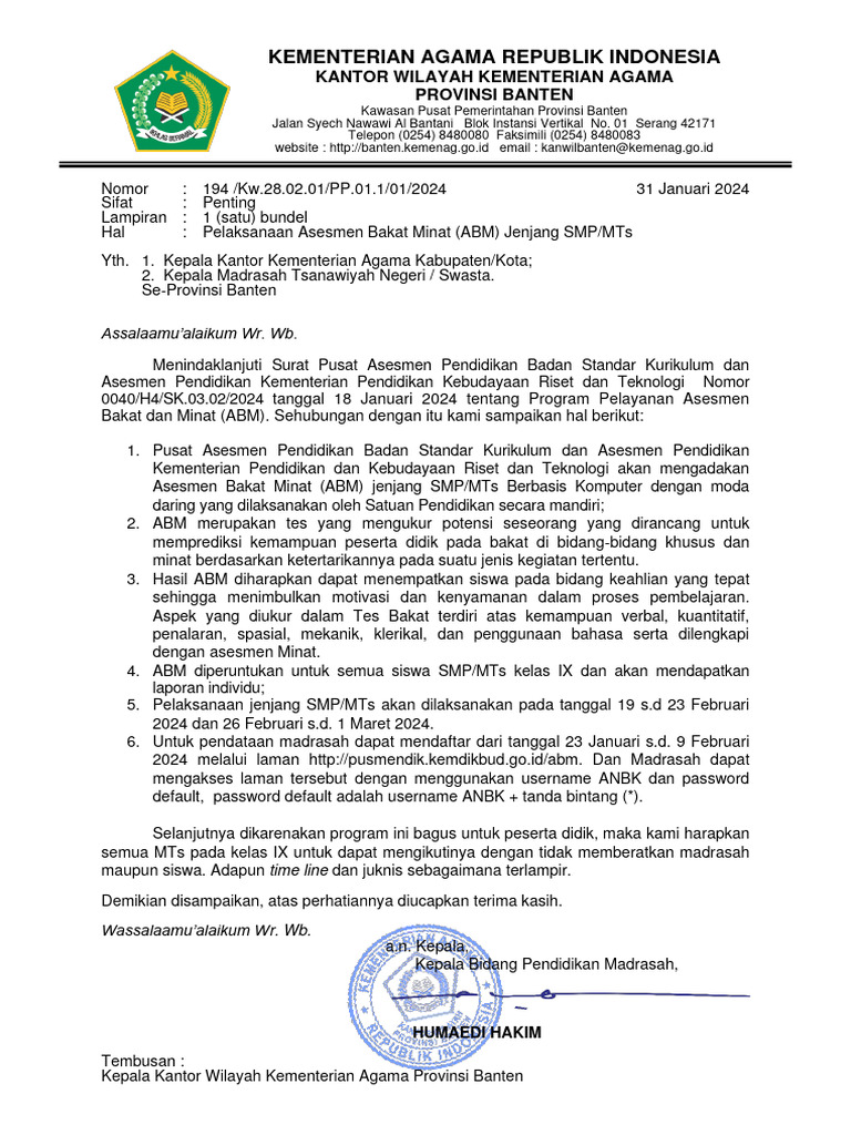 Pelaksanaan ABM 2024 MTs | PDF