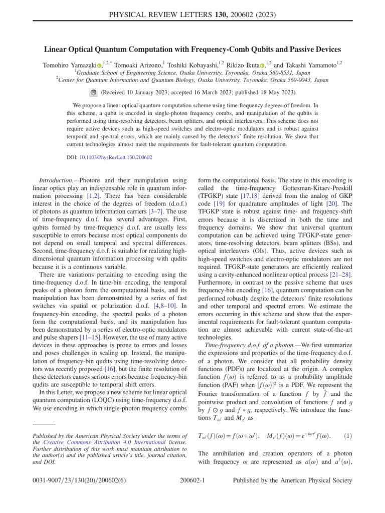 Linear Optical Quantum Computation With Frequency-Comb Qubits and ...