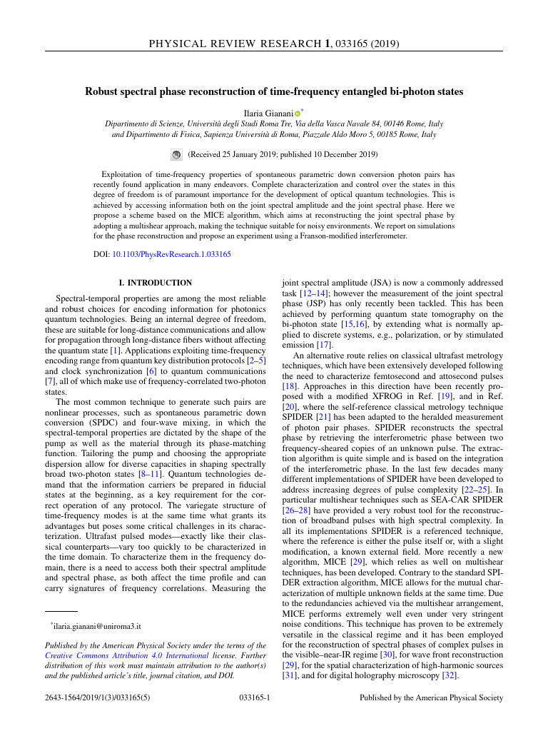 Robust Phase Reconstruction of Bi-Photon States | PDF | Interferometry ...