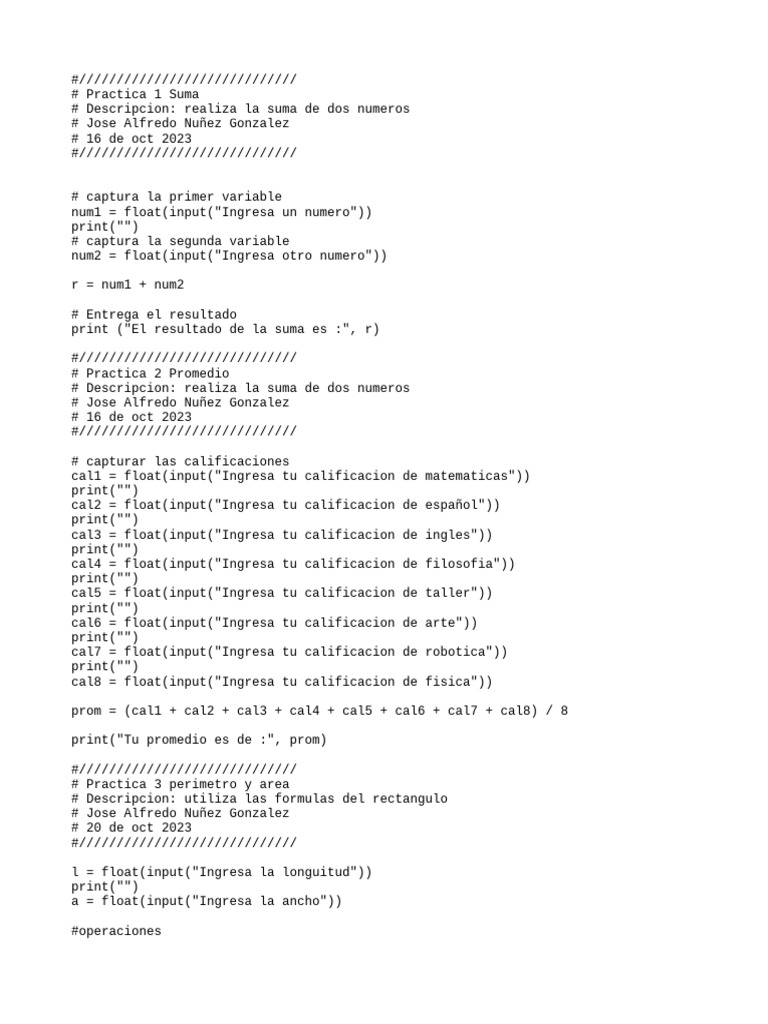 Prácticas Python: Sumas y Más | PDF