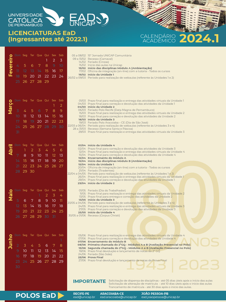 2024-1 - Calendário Acadêmico EaD - Ingressantes Até 22-1 | PDF