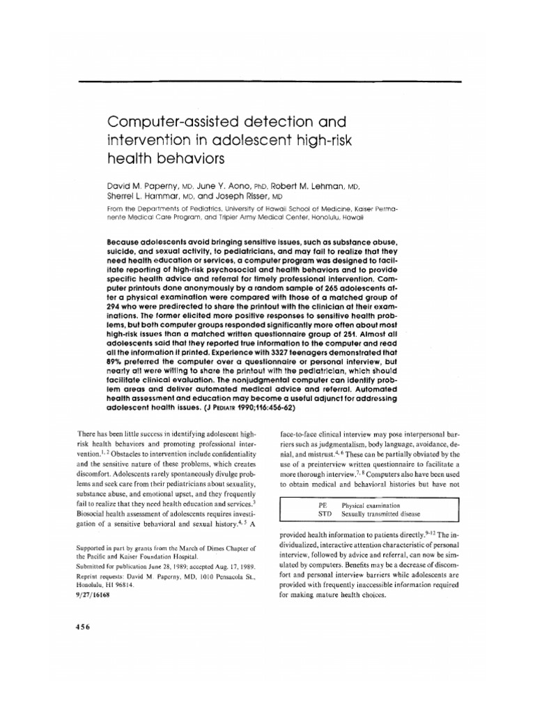 Computer Assisted Detection and Intervention in Adolescent High Risk ...