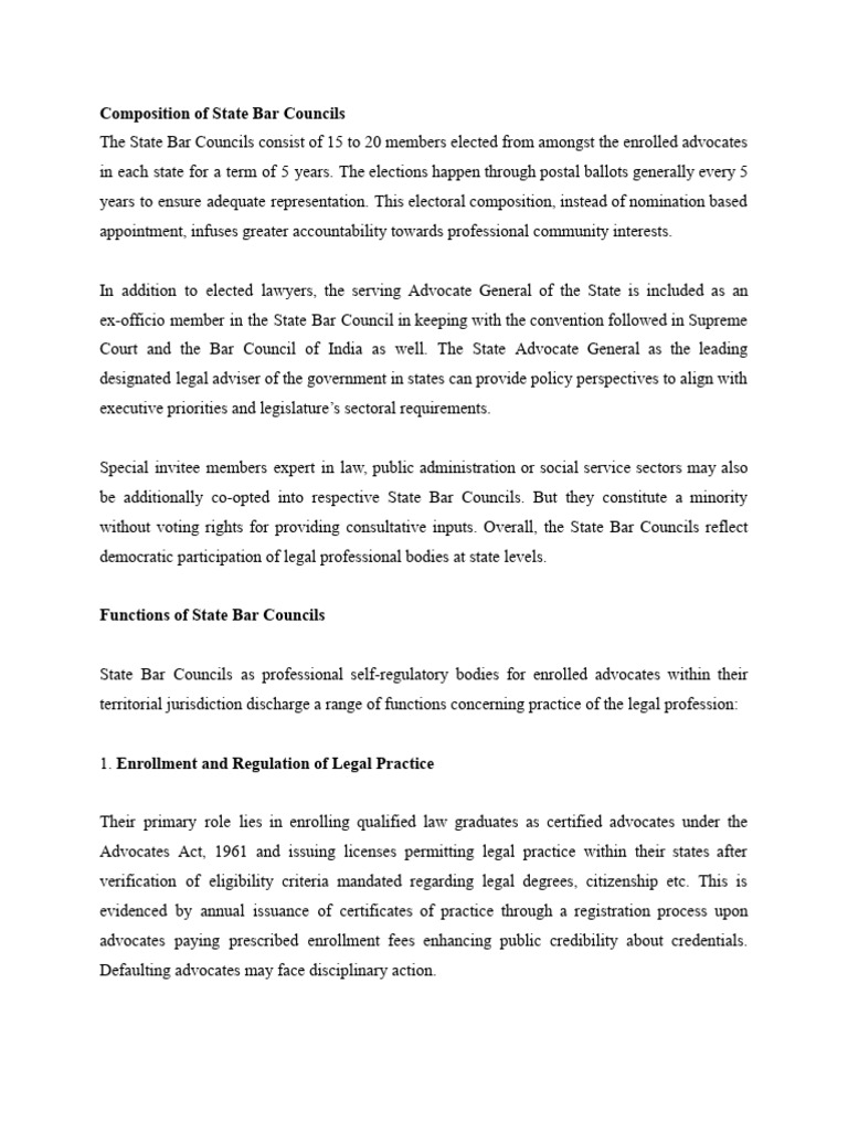 Composition and Function of State Bar Council and Bar Council of India ...