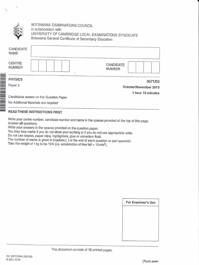Physics P3 2010 | PDF | Force | Heat