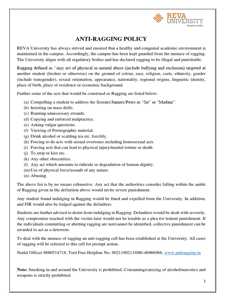 Anti-Ragging Policy for Students | PDF | Justice | Crime & Violence