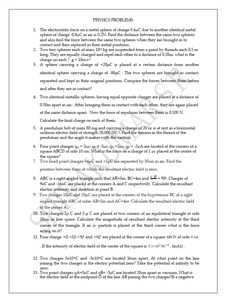 Physics Problems on Electrostatics and Circuits | PDF | Inductor ...