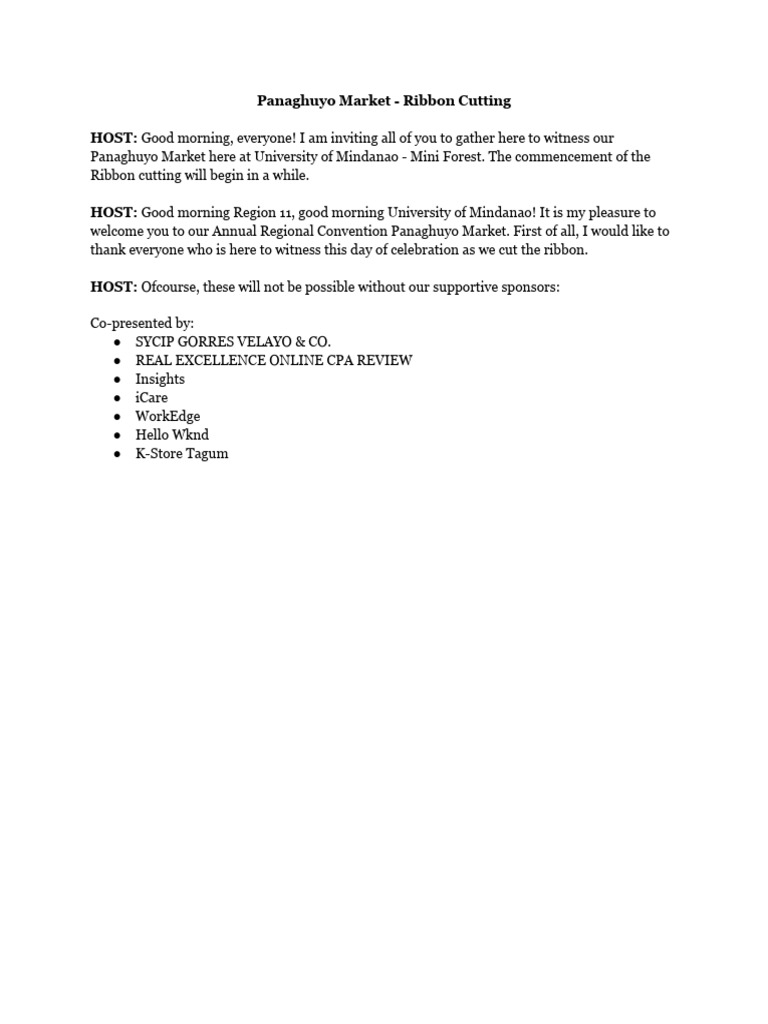 [1 SET] Ribbon Cutting Script | PDF