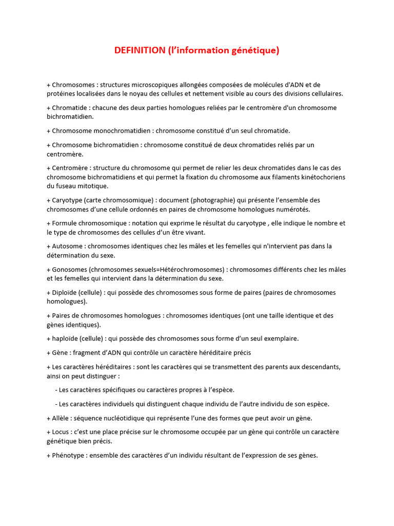 Définition de l'information génétique | PDF | Chromosome | Gène