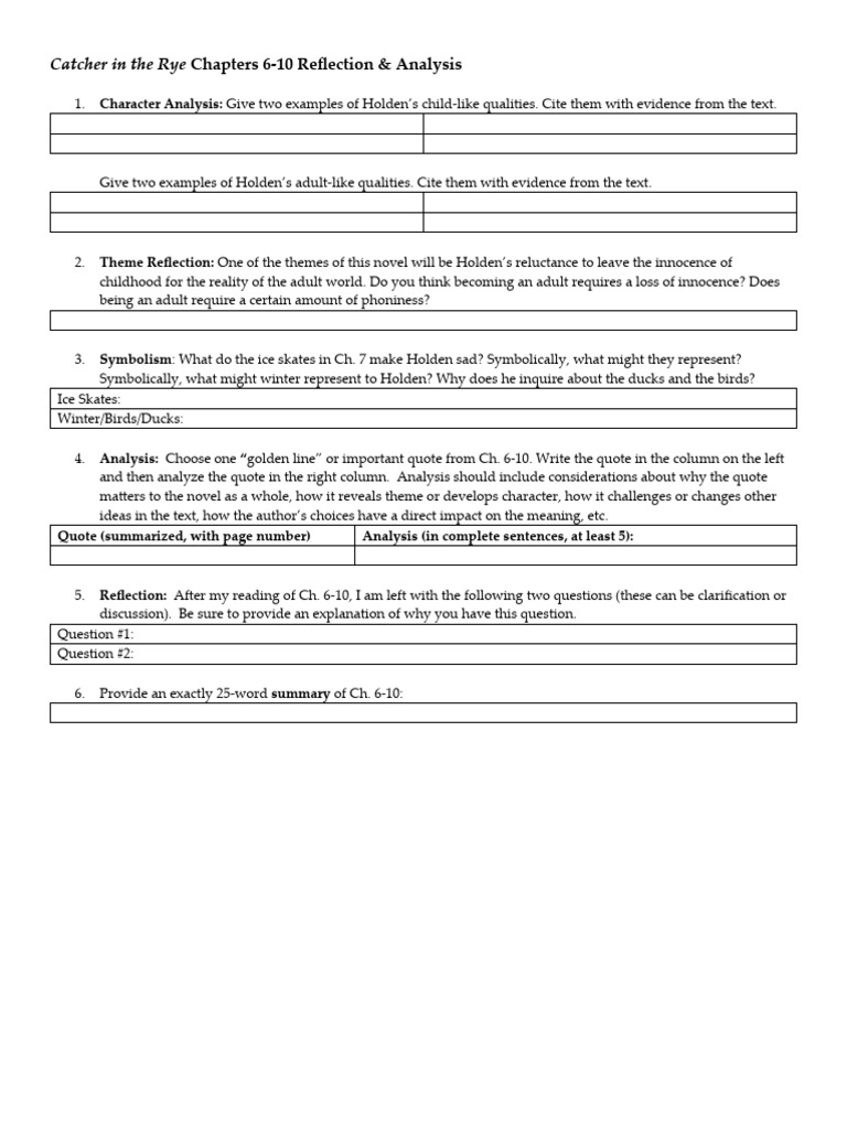 Catcher in The Rye Chapters 6-10 | PDF | General Fiction