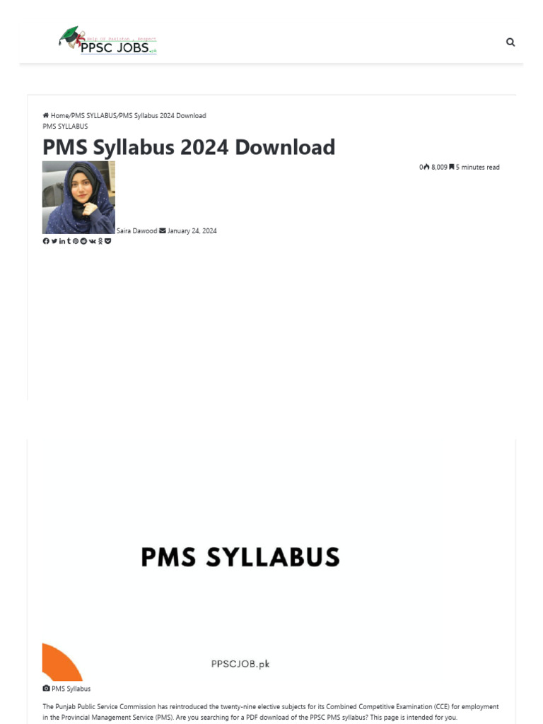 PMS Syllabus 2024 Download | PDF | Curriculum | Science
