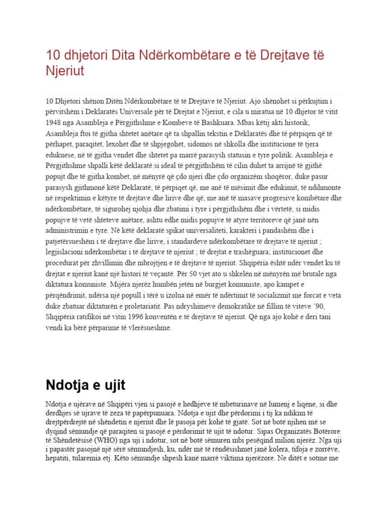 10 dhjetori Dita Ndërkombëtare e të Drejtave të Njeriut | PDF