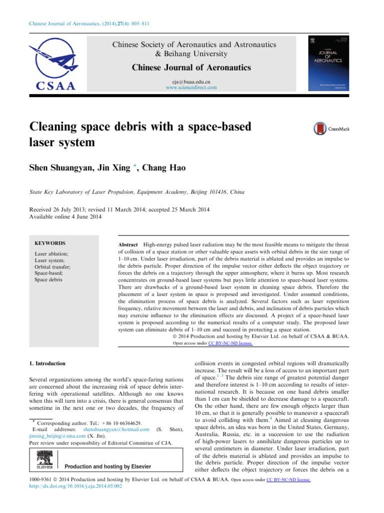 Cleaning Space Debris With A Space Based Laser System | PDF