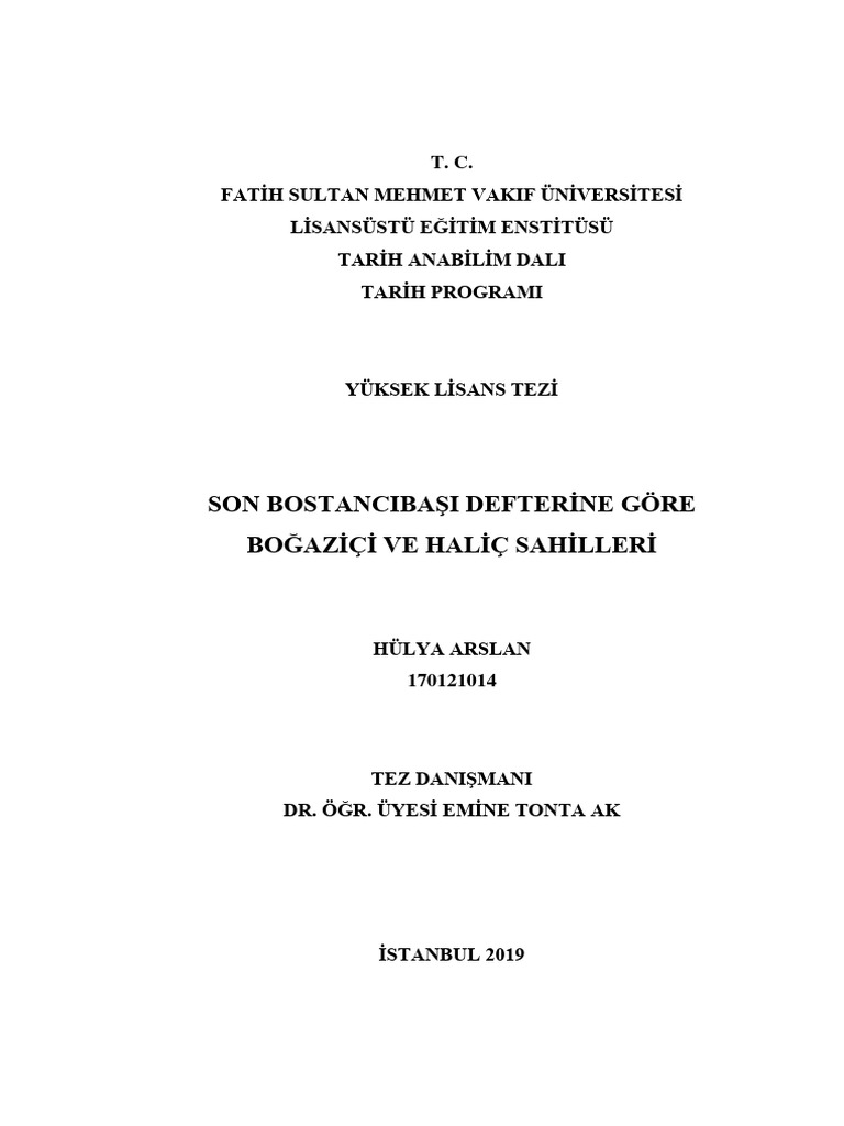 Tez - Yl - 2019 - Son Bostancıbaşı Defterine Göre Boğaziçi Ve Haliç ...