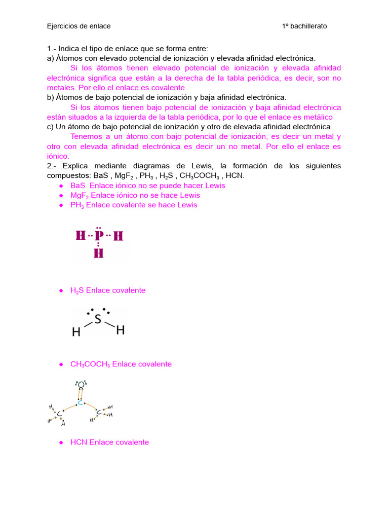 Ejercicios Resueltos de Enlace | PDF | Enlace químico | Polaridad química