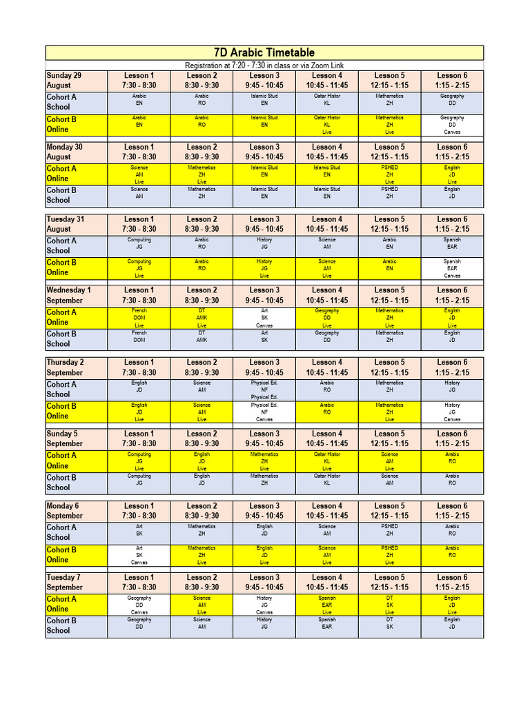 7D Arabic Timetable | PDF | Observation | Science