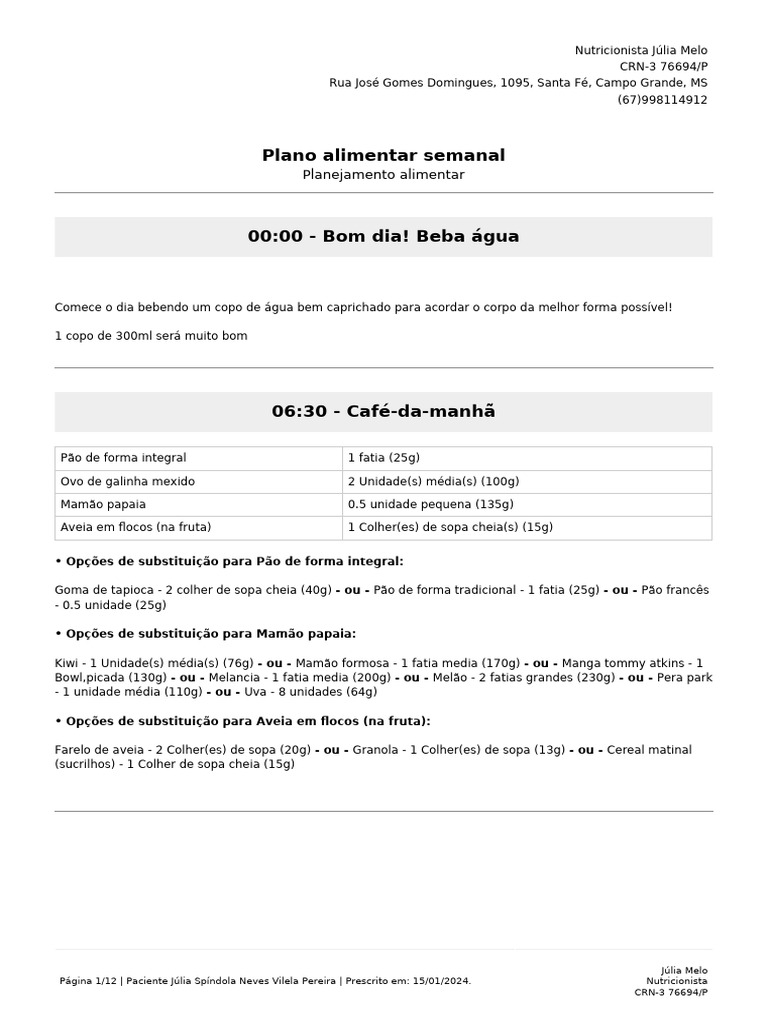 Plano Alimentar | PDF | Brócolis | Abobrinha