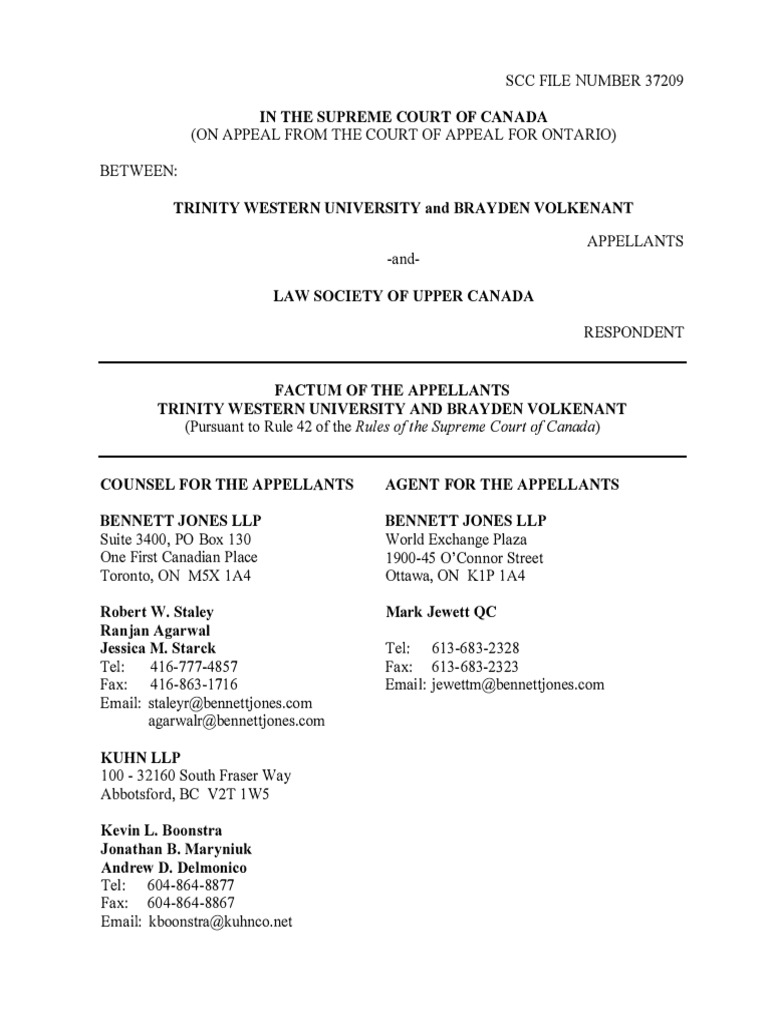 Trinity Western - Appellant Factum | PDF | Justice | Crime & Violence