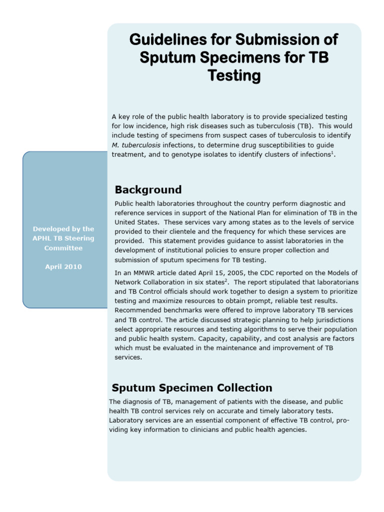 Guidelines for TB Sputum Specimen Collection | PDF | Tuberculosis ...