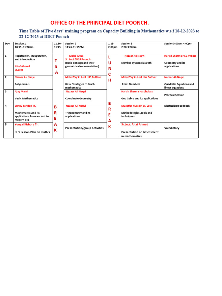 Time Table HPC | PDF