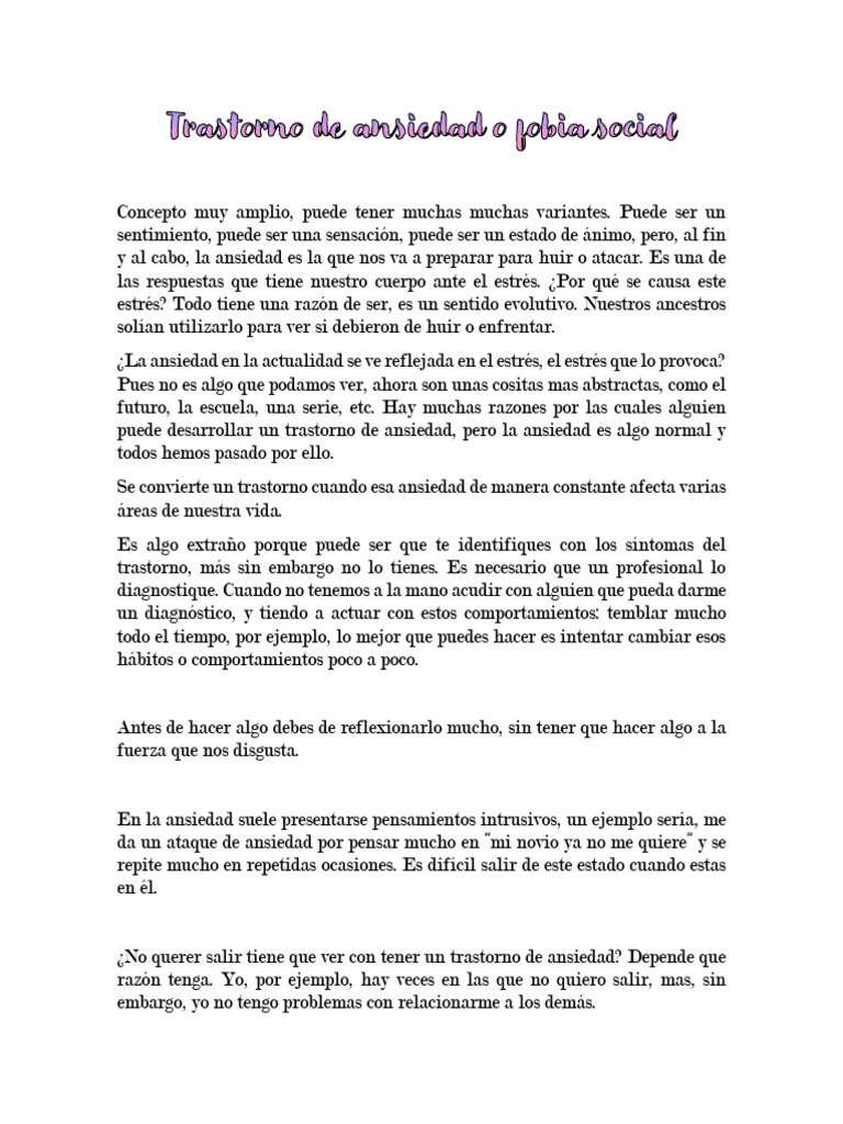 Trastorno de Ansiedad o Fobia Social Por Crity | PDF